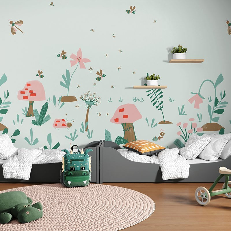 Painel de Parede Vida dos insetos Verde e Rosa - uau! bobinex