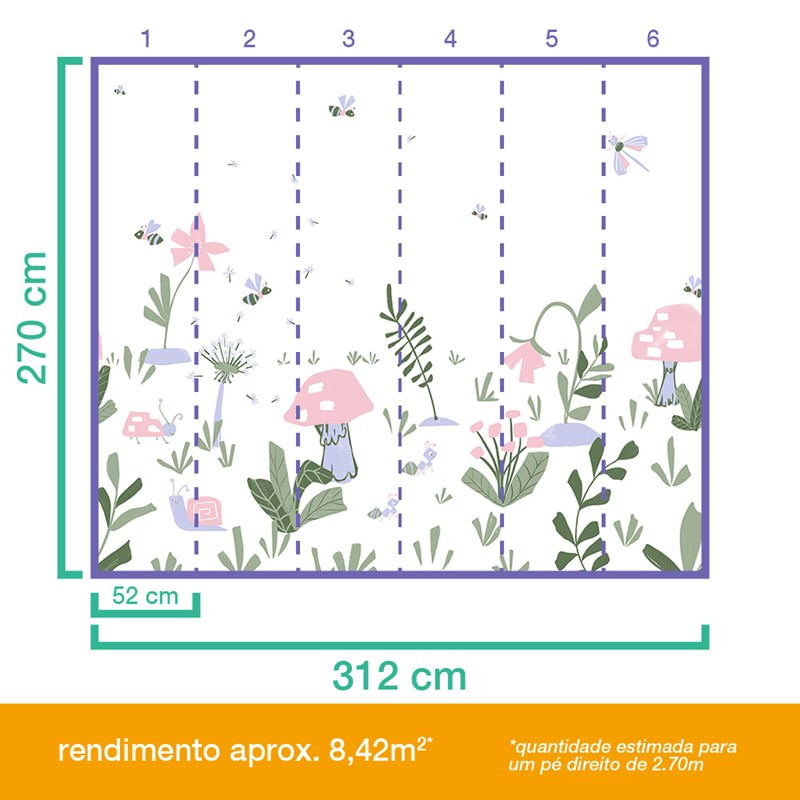 Painel de Parede Vida dos insetos Lilás e Verde - uau! bobinex